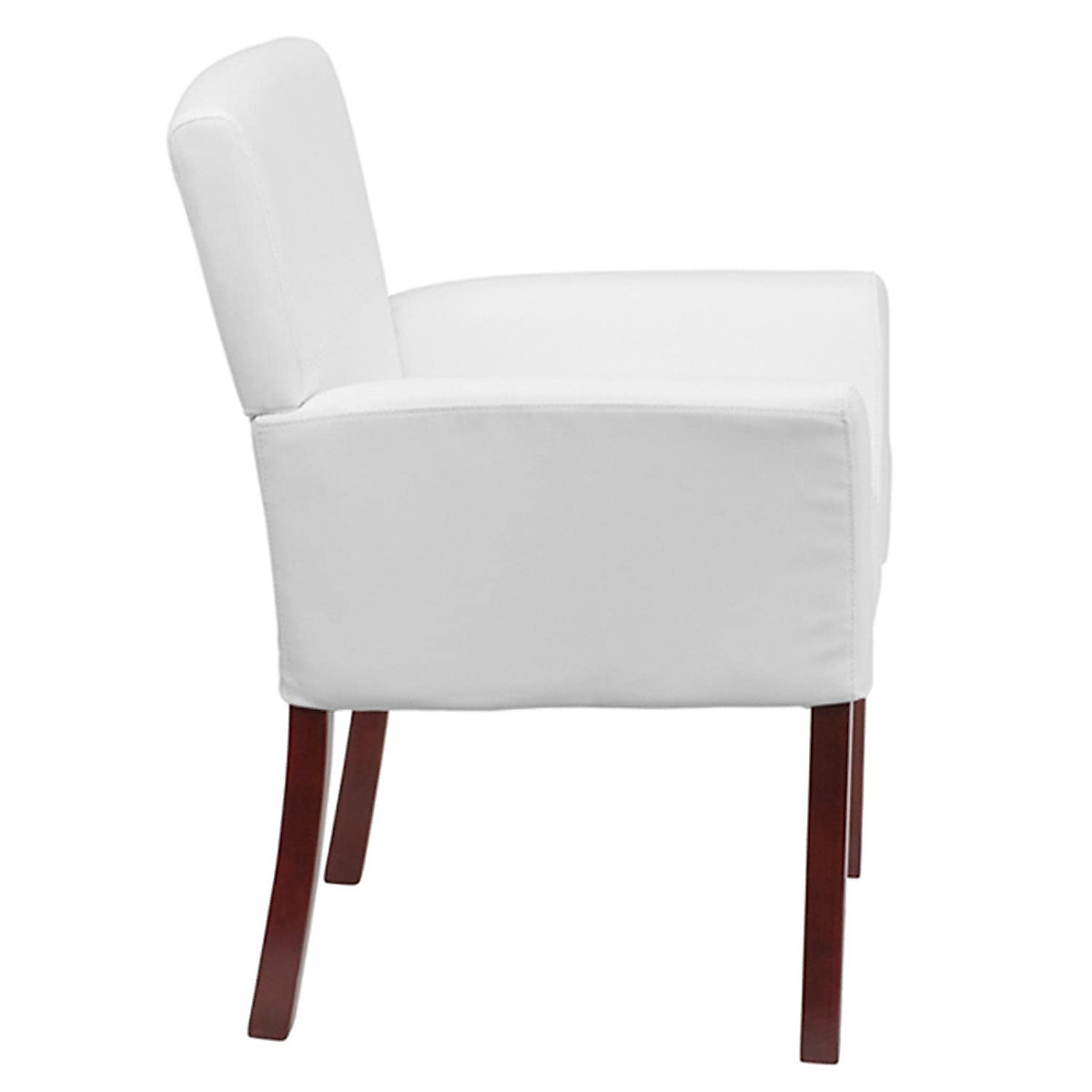Flash Furniture Taylor White LeatherSoft Executive Side Reception Chair with Mahogany Legs
