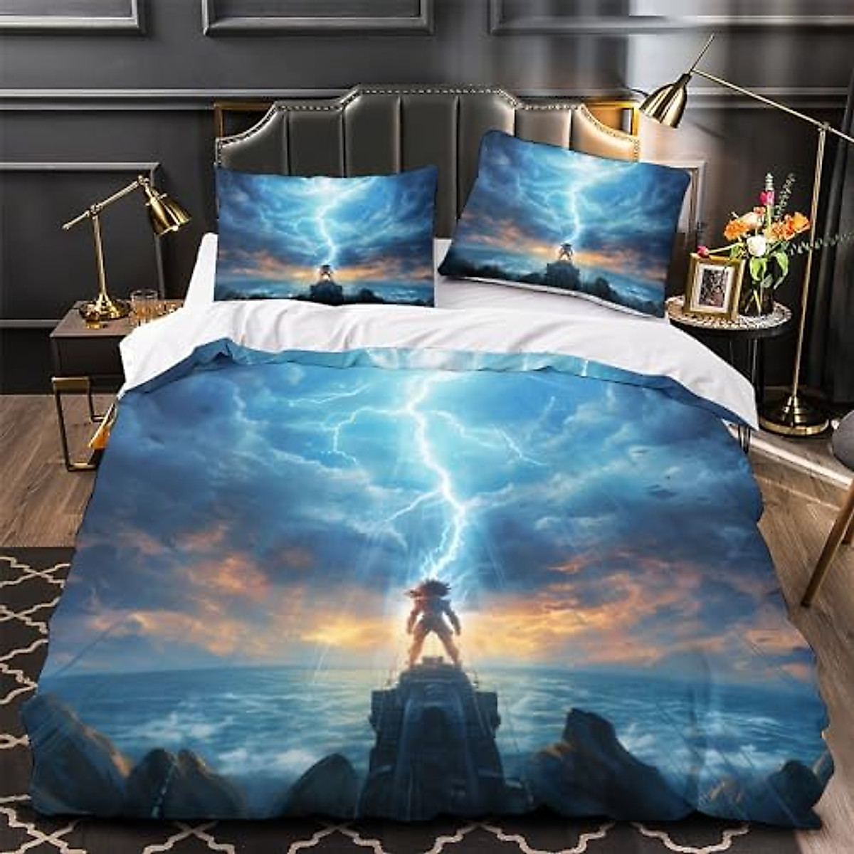 Lightning 3D Christmas Bedding Set for Kids Boys and Girls Duvet Cover Bedding Print with Pillowcase Twin（173x218cm）