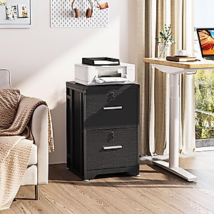 AODK File Cabinet Fully Assembled Filing Cabinet for Home Office, Small File Cabinets with Lock, Office Storage Cabinet 2 Drawer for Legal/Letter/A4 File, Black