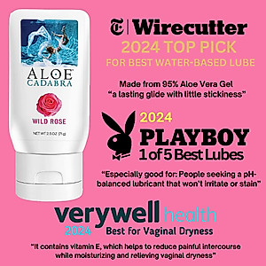 Aloe Cadabra Flavored Personal Lubricant and Vaginal Moisturizer, Organic Edible Aloe Lube for Men, Women and Couples, Non-Staining, pH Balanced, Toy Compatible (Wild Rose, 2.5 Ounces, 1 Pack)