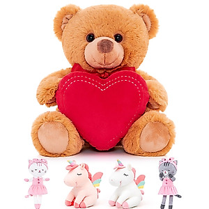 Stuffed Animal Teddy Bear, Holding Love Heart Plush Bears, I Love You Mom, Valentine's Day Gift, Love Gift for Mom, Girlfriends, Baby, 8 inches