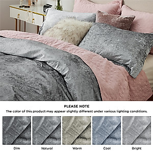 Bedsure Velvet Duvet Cover Set - Luxurious, Glossy King Size Duvet Cover Set, Grey Duvet Cover King Size with 2 Pillow Shams (Silver Grey, King, 104 x 90 inches)