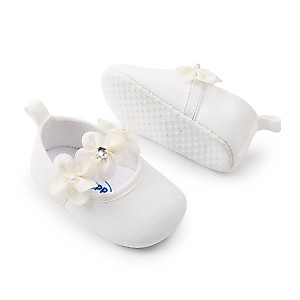 HsdsBebe 2pcs/Set Newborn Baby Girl Princess Mary Jane Shoes Toddler Infant Wedding Dress Flat Shoes with Free Headband