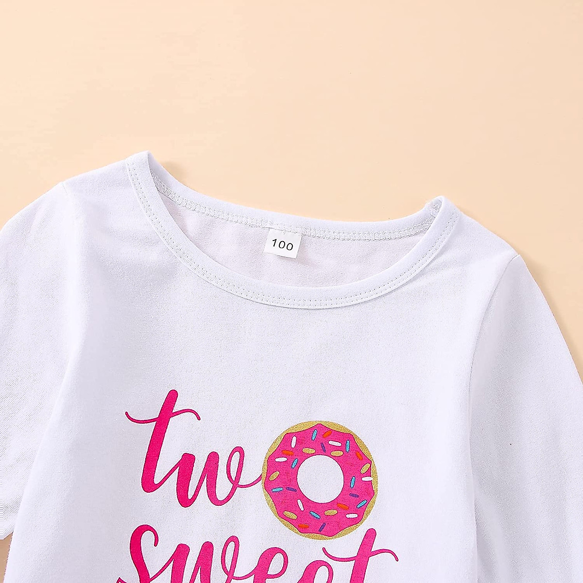 vchoohce Toddler Baby Girl Birthday Outfits Sweet Long Sleeve T-shirt Top Doughnut Bell-Bottoms Pants Headband 3Pcs Clothes Set (Long Sleeve-B Sweet Two,2-3T)