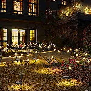 Solar Garden Lights, 6 Led Solar Swaying Light, Sway by Wind, Solar Outdoor Lights,Solar Garden Decorative Lights Yard Patio Pathway Decoration (Warm White, 6 LED Bulbs-2PACK)
