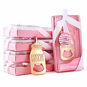 Baby Bottle Opener Wedding Favors for Guests Bottle Opener Baby Shower Return Birthday Souvenirs Party Gifts for Guest Supplies with Box Packaging, Lamoutor (24PCS Pink)