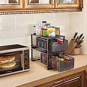 Simple Trending Under Sink Cabinet Organizer with Sliding Storage Drawer, Desktop Organizer for Kitchen Bathroom Office, Stackable, Bronze
