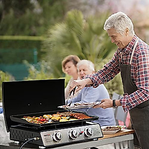 Royal Gourmet PD2301S 3-Burner 25,500 BTU Portable Gas Grill Top Hard Cover, 24-Inch Tabletop Griddle Station for Outdoor Camping, Tailgating, Picnicking, Silver & Black