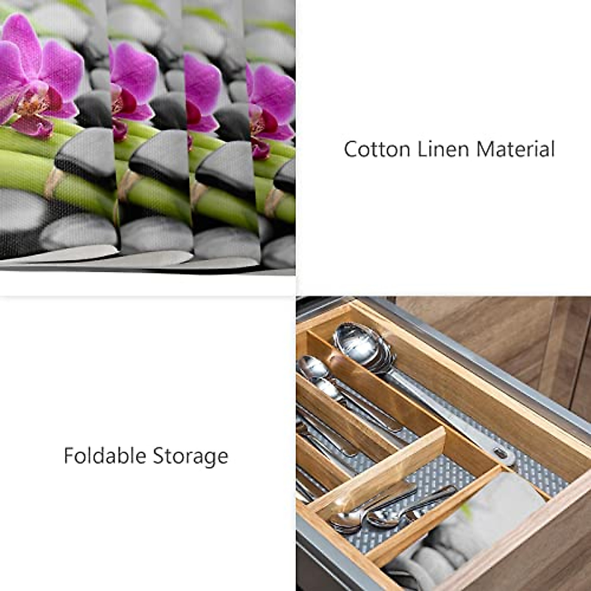 Placemats for Dining Table Set of 6, Zen Basalt Stone Orchid Flower and Cotton Linen Cloth for Square/Rectangle/Round Table Mat Placemat Kitchen Dinner Holiday Dﾃｩcor