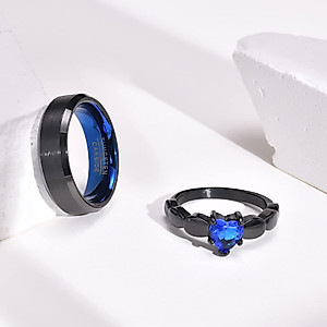 Promise Rings for Couples - Personalized Matching Couple Rings Comfort Fit Tungsten Ring Set Gift for Boyfriend and Girlfriend Christmas Anniversary Birthday Wedding