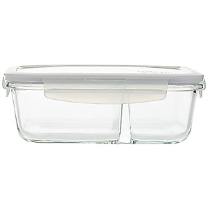 LocknLock Purely Better Glass Food Storage Container with Lid, Rectangle w/divider-32 oz, Clear