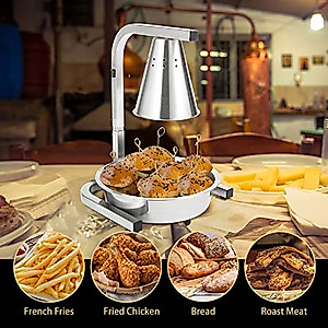Restlrious Food Heat Lamp Freestanding Commercial Single Head Food Warmer with Round Food Pan, Stainless Steel 120V Electric Food Heat Lamp with a 250W Clear Bulb for Buffet Food Service