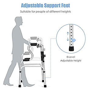Goplus 3-in-1 Stand-Assist Folding Walker, 400LBS FDA Certification Heavy Duty Walking Mobility Aid, Can be Used as Toilet Safety Rail, Height Adjustable Narrow Drive Walkers for Seniors Elderly Adult