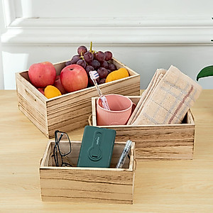 Quanshu 3-Piece Antique Wooden Nesting Storage Box With Twisted Rope Handle For Storage | Country Decoration (brown 658)