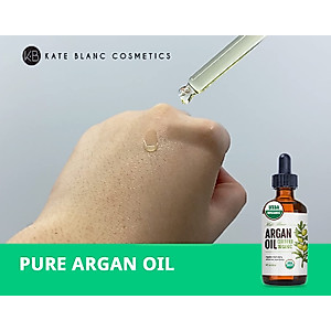 Kate Blanc Cosmetics Argan Oil for Hair, Face & Skin from Morocco. Promotes Hair Growth (4oz, USDA Certified Organic, Cold Pressed & 100% Pure, Light)