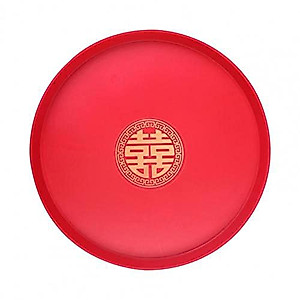 ygqzm Chinese Traditional Red Xi Tray Tea Tray Wedding Toast Tray Snack Tray Fruit Tray Wedding Banquet Festive Supplies (Color : D, Size : 27cm)