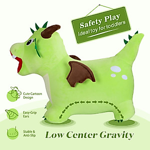 INPANY Bouncy Dinosaur Hopper Toy for Toddlers, Kids Inflatable Dragon Plush Bouncing Horse Hopper, Ride on Bounce Animal, Indoor Outdoor Birthday Gift for 2 3 4 Year Old Boy Girl