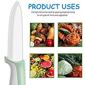 Premium Ceramic Knife 4 inches, Kitchen Paring Knife - Ultra Sharp Fruit Knife for Vegetable Food with Hippo Shaped Cover, Small Portable Pairing Knives Food knife with Sheath, Green, by Jonbyi