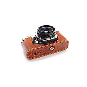 Contax S2 Case, BolinUS Handmade Genuine Real Leather Half Camera Case Bag Cover for Contax S2 Camera with Hand Strap (LavaBrown)