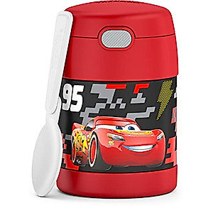 THERMOS FUNTAINER 10 Ounce Stainless Steel Vacuum Insulated Kids Food Jar with Spoon, Cars