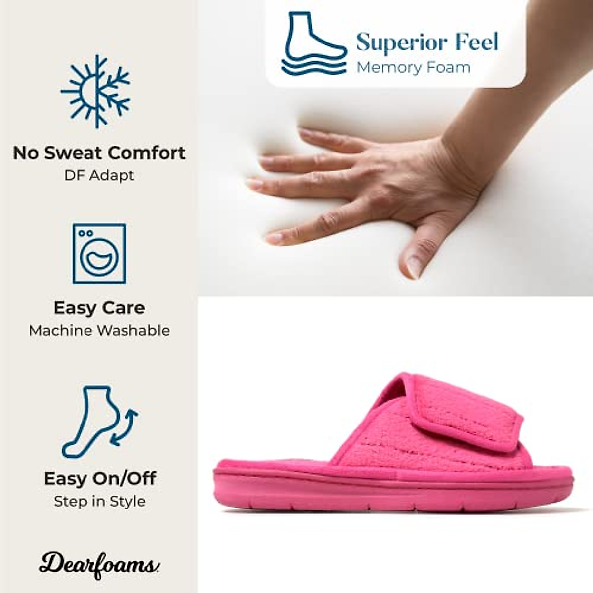 Dearfoams Women's Adjustable Indoor/Outdoor Machine Washable Memory Foam Slide Slipper, Paradise Pink Terry, 7-8
