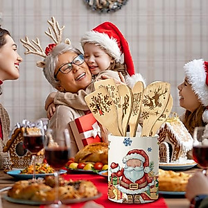 Christmas Utensil Holder Ceramic with 6 PCS Cooking Utensil, Christmas Women Gifts Santa Claus Cooking Utensil Crock Holder for Kitchen Counter Decorations Countertop Spatula Utensil Storage Organizer