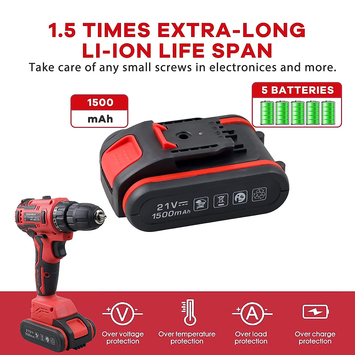 jar-owl Powerful Brushless Motor 21V Cordless Drill Set, 319 in-lb Torque, 0-1350RMP Variable Speed, 10MM 3/8'' Keyless Chuck, 25+1 Clutch, 1.5Ah Li-Ion Battery & Charger for Home Tool Kit