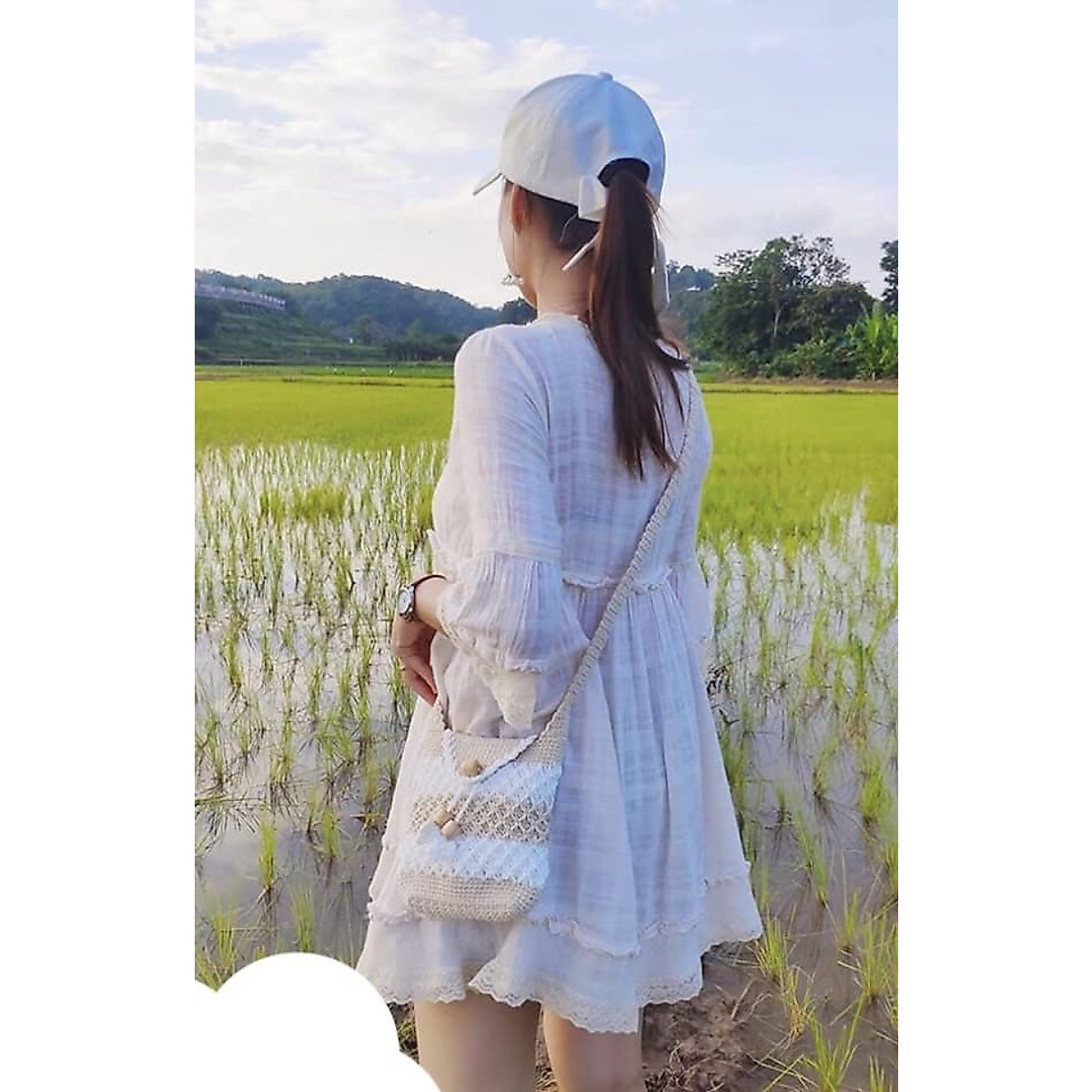 Ifem Crochet Tote Bag - Cute Knitting Tote Bags woven bag For women aesthetic Trendy Beach Bag.handmade knit bags. (simple style 2)