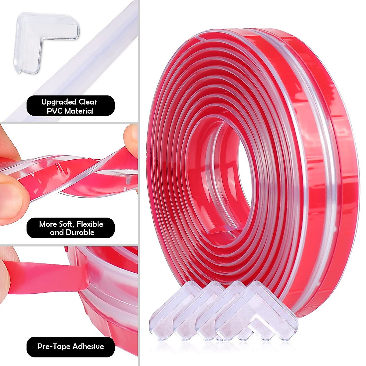 Mity rain Baby Proofing Edge Protector with 4PCS Corner Guards, Clear Pre-Tape Adhesive Baby Proof Corners and Edges, Corner Protector for Desk Tables Cabinets Furniture Bumpers (6.6ft)