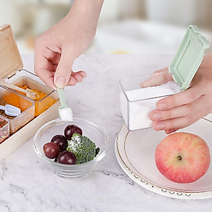 Latauar Clear Seasoning Box and Container with Cover and Spoon, Four Compartment Spice Shaker Jars and Pots, Condiment Cruet Bottle and Storage Organizer Kitchen Supplies, 24×8.6×10.2 cm