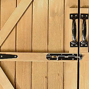 Lifeand 5.8ftx3ft Outdoor Wood Lean-to Storage Shed Tool Organizer with Waterproof Asphalt Roof, Lockable Doors, 3-Tier Shelves for Backyard, Natural