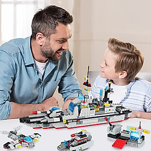 City War Aircraft Carrier Building Blocks Set, 8 in1 Military Battleship Model Brick Toy Kit with Helicopter, Aircraft, Boat, Creative Warship STEM Toys Gift for Kids Boys Girls 6+ (785 Pieces)