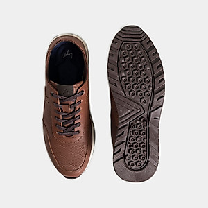 VELEZ Full Grain Leather Shoes for Men - Business Casual Sneakers - Designer Fashion Men's Dress Shoes Brown 8