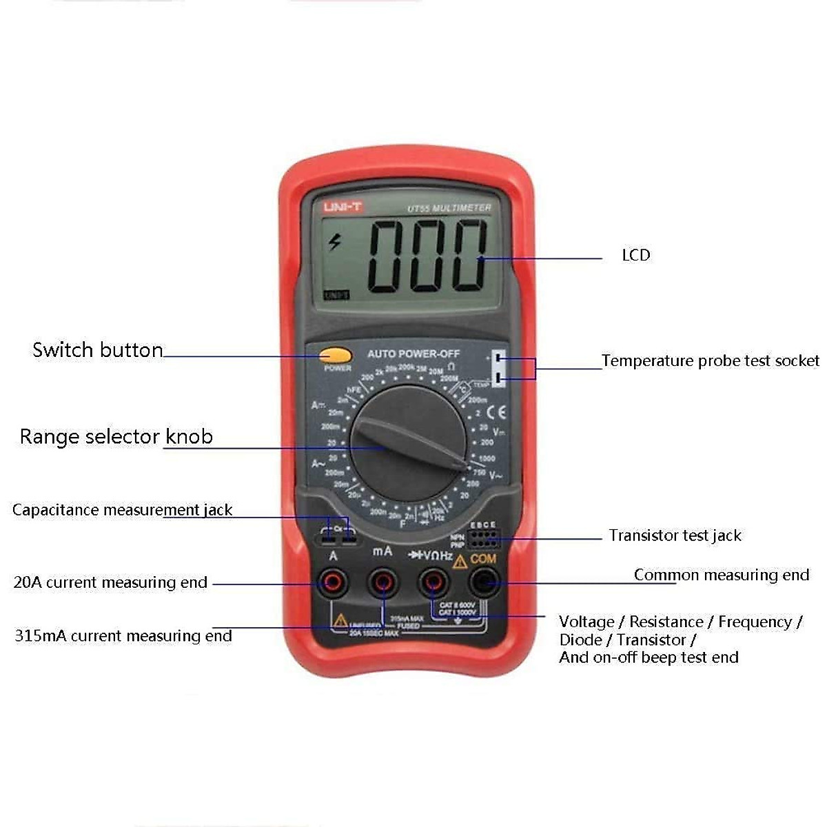 UNI-T UT55 Digital Multimeter with Capacitance/Frequency/Temperature Function Large Screen Digital Multimeter,ut55 Testing Measuring Tools
