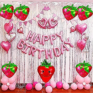 Happyay Strawberry Balloons Cute Smiley Fruit Strawberry Foil Mylar Balloons for Baby Shower Strawberry Themed Birthday Party Wall Decoration Supplies 26 inch, 6 Pcs(JJ-002)