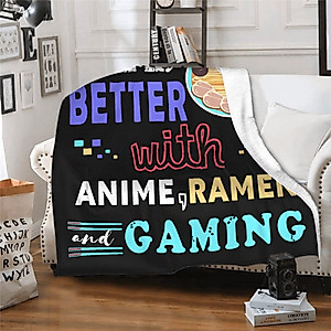Ramen Noodle Blanket Throw,Life is Better with Gaming Ramen Anime Gifts for Kids Boys Men Soft Lightweight Plush Fleece Quilt 50 in x 40 in Small for Kids