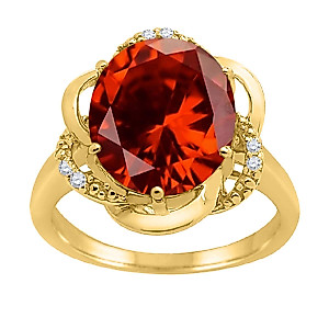 MauliJewels Rings for Women 4.55 Carat Garnet and Diamond Flower Ring prong 10K Yellow Gold