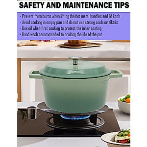 NWsystems 4.2 QT Cast Iron Dutch Oven, Non-stick and Enamel Interior, Multi-purpose Cooking & Baking, Suitable to All Kinds of Cooktops, Dishwasher Safe, the Gift for Family and Friends - Pine Green