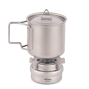 ATiAP Alcohol Stove, Titanium Portable Camping Backpacking Hiking Stove with Cross Stand Carry Bag