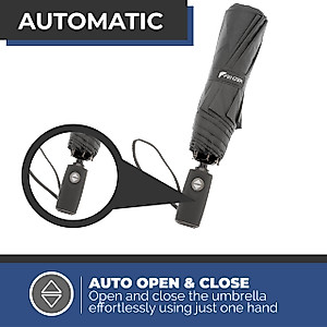 Windproof"TEFLON" Coated Travel Umbrella - Auto Open/Close - Travel Stylish Lightweight Design for Women/Men (Dark Grey)