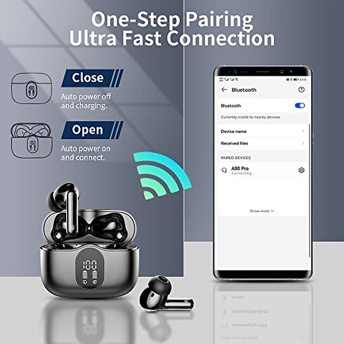 Btootos Wireless Earbud Bluetooth Headphones with 4 Mic,40H Playtime LED Power Display Bluetooth 5.3 True Wireless Earbud,Deep Bass Mini Wireless Headphones in Ear Buds Wireless Earphones Sport Black