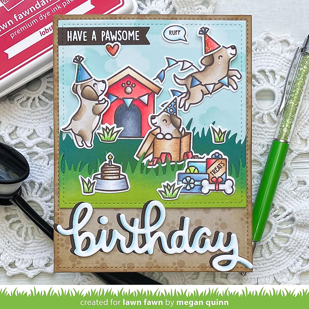 Lawn Fawn - Pawsome Birthday - Stamps and Dies - 2 Item Bundle