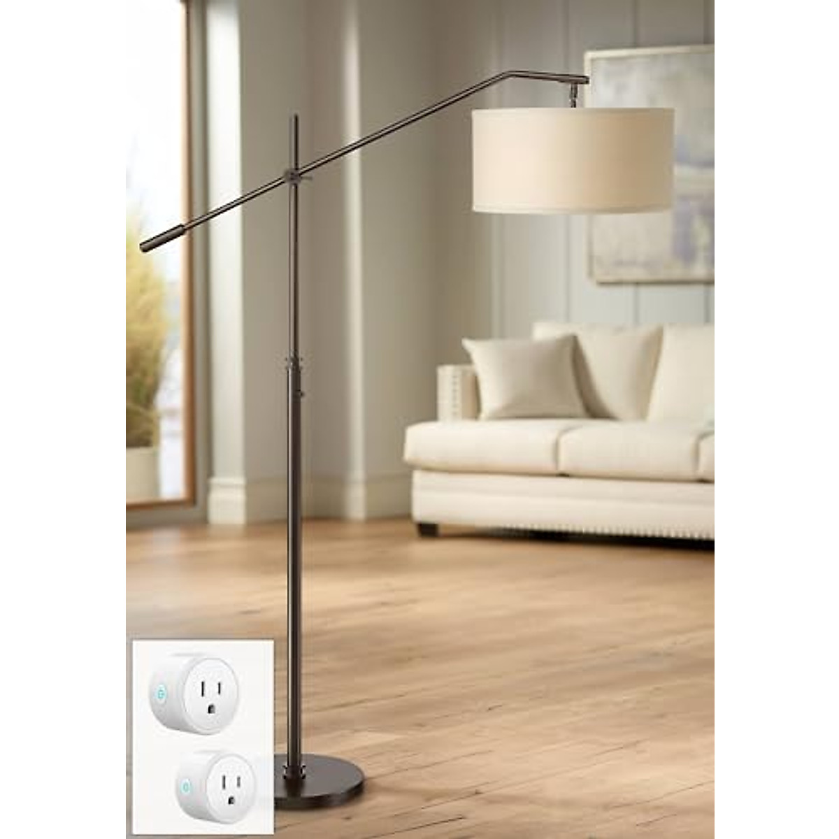 Possini Euro Design Holden Modern Farmhouse Rustic Industrial 62 1/2" Tall Standing Floor Lamp Light Curved Arc Adjustable Smart Plug Metal Oil Rubbed Bronze Finish Living Room Bedroom House Reading