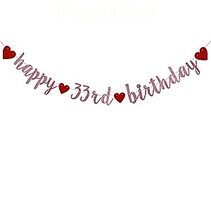 Happy 33rd Birthday Banner, Pre-Strung,Rose Gold Glitter Paper Garlands for 33rd Birthday Party Decorations Supplies, No Assembly Required,Rose Gold,SUNbetterland