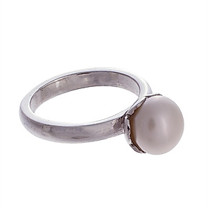 NOVICA Artisan Handmade Cultured Pearl Cocktail Ring White from Peru Sterling Silver Freshwater Single Stone Floral Birthstone [crownbezel 0.4 in L x 0.4 in W x 0.3 in H Band Width 3 mm W] ' White