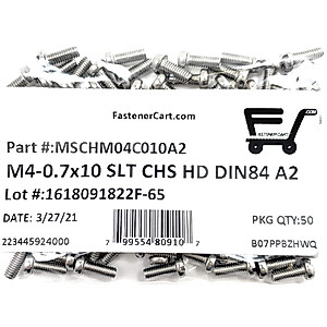 M4-.70 x 10 Stainless Steel Slotted Cheese Head Machine Screw DIN84 A2 M4x10 (50 Pieces)