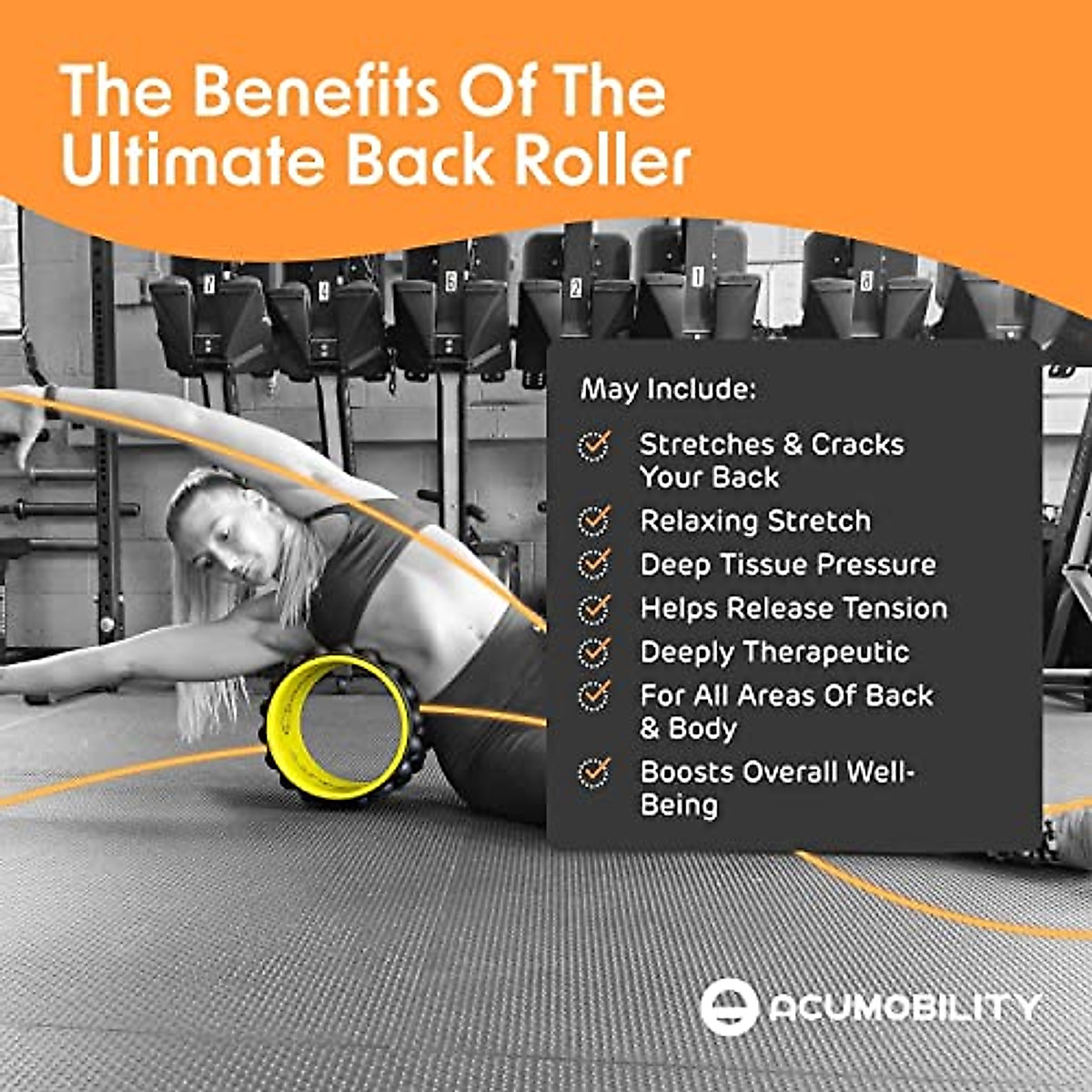 Acumobility Back Stretcher, Back Cracker, Back Roller, Back Pain, Back Pain Relief Products, Yoga Wheel, Back Foam Roller for Back, Back Stretching & Back Cracking Device, Back Popper - 11" H x 7" W