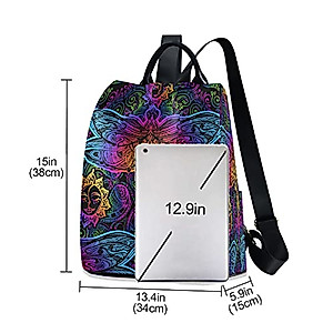 ALAZA Rainbow Colorful Dragonfly Ethnic Women Backpack Anti Theft Back Pack Shoulder Fashion Bag Purse