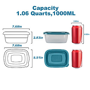 5PCS Food Containers Storage Sets(1000ML per Box),BPA-Free Rectangle Plastic Food Containers with Lids-Stackable Food Storage Box for School,Work,Travel and Meal Prep(Microwave and Fridge Safe)