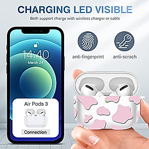 AirPods Pro Case Cover - Valkit Cute Milk Cow Pattern Soft TPU Protective Case Skin Portable & Shockproof Men Women Girls with Keychain for Apple Airpods Pro Charging Case (Hollow Pink Cow Pattern)